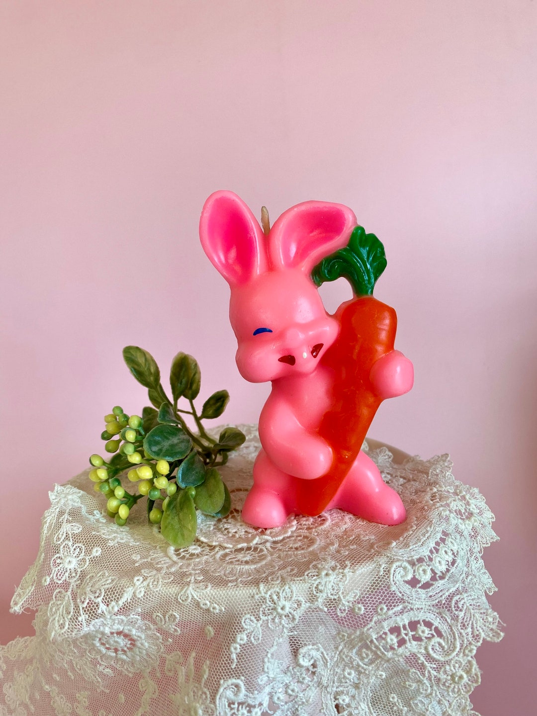 Vintage GURLEY Novelty Candle Hot Pink Easter Bunny Rabbit | Mid ...