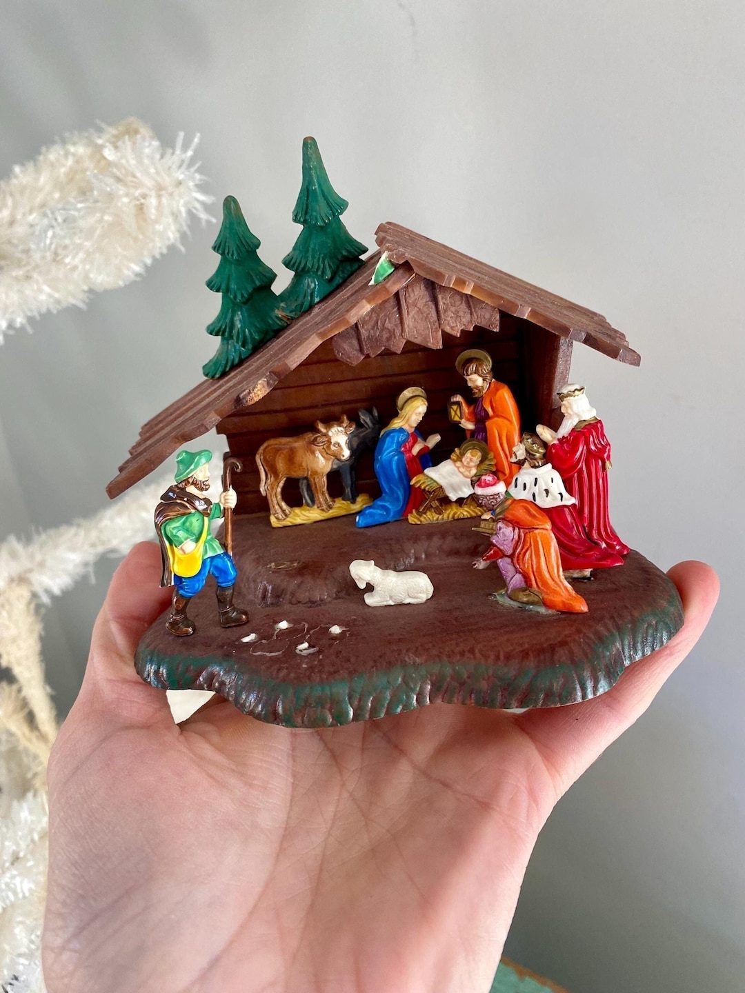 Vintage Plastic Nativity Creche Made in GERMANY MCM Miniature Manger ...