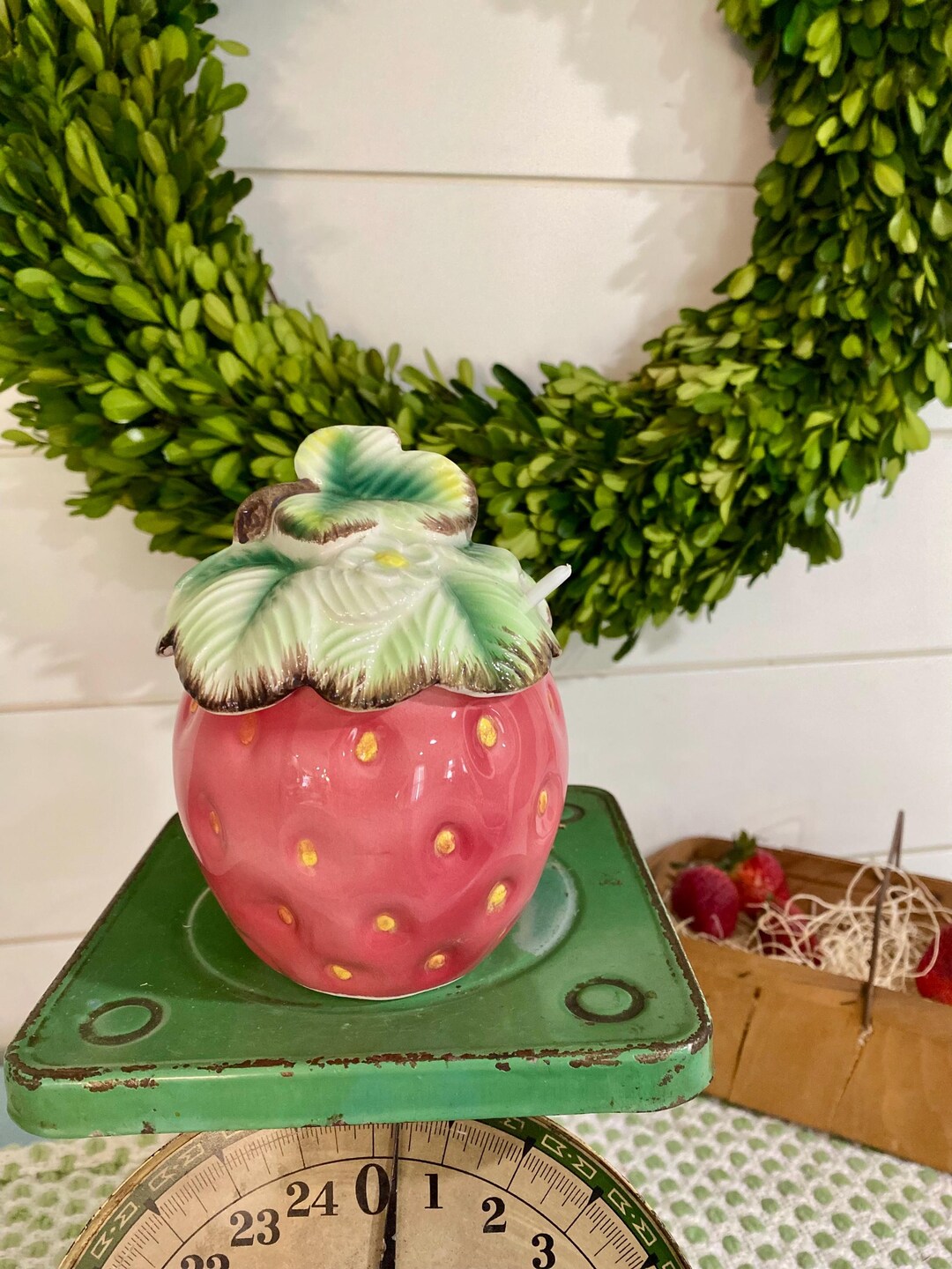 Vintage Ceramic Strawberry Shaped Jelly Holder With Lid and Spoon | MCM ...