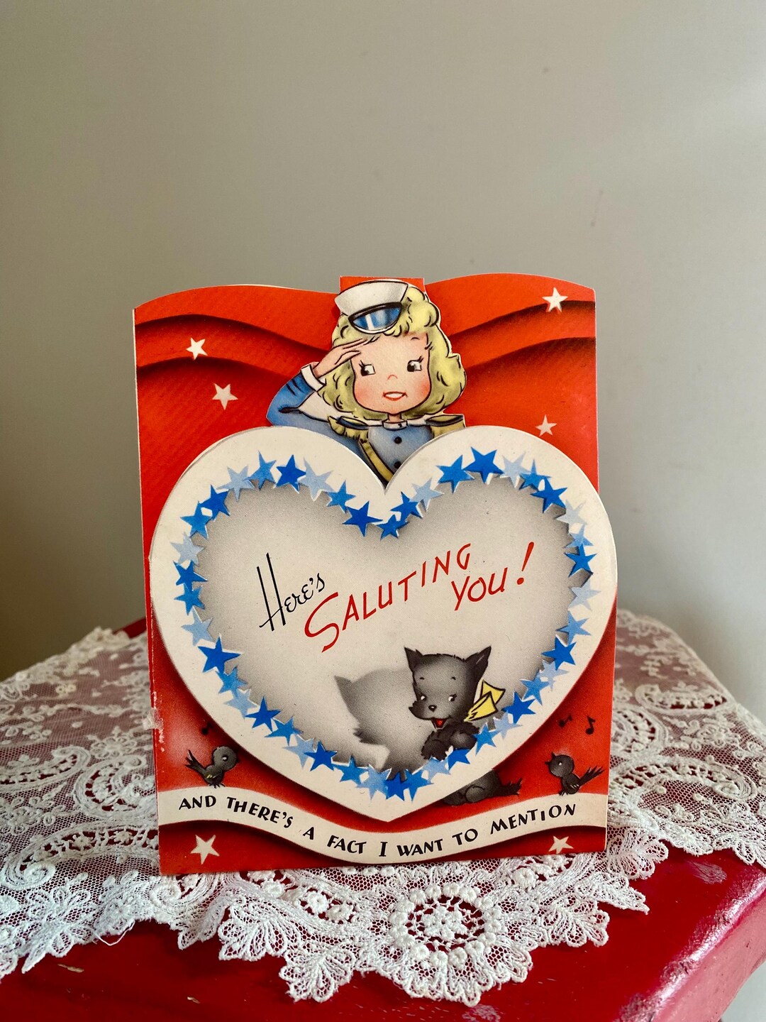 Vintage MCM Pop-up Military Girl With Gold Heart Saluting Valentine's ...