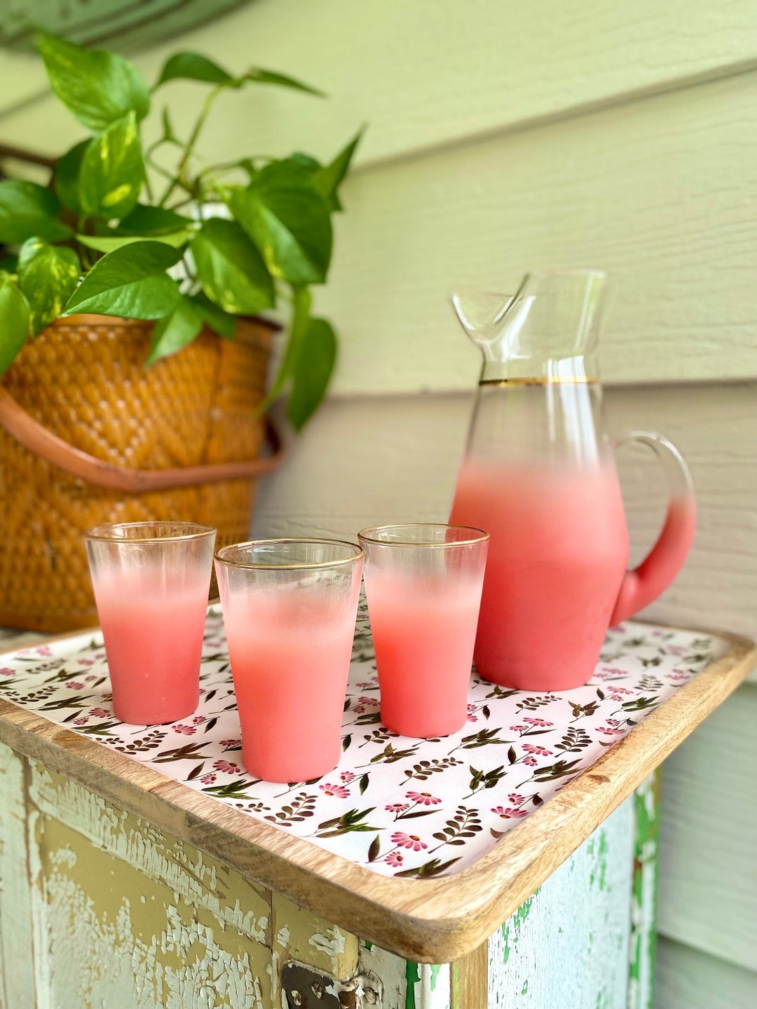Vintage SET of West Virginia BLENDO Frosted Glass Juice Pitcher & 3 ...