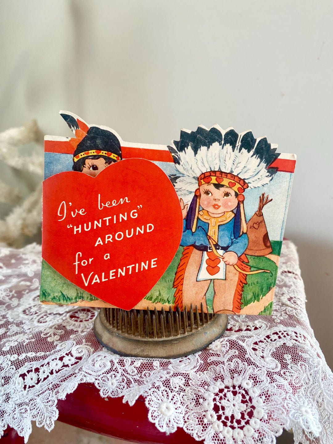 Vintage MCM Native American Indians Valentine's Day Card Used Made in ...