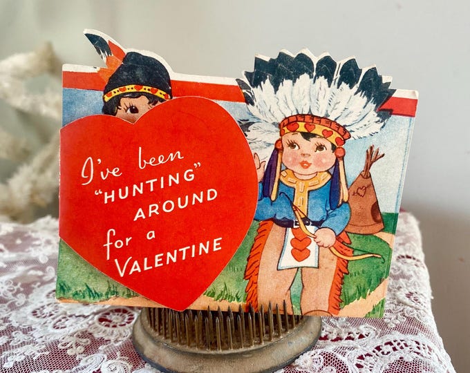 Vintage MCM Native American Indians Valentine's Day Card Used | Made in ...