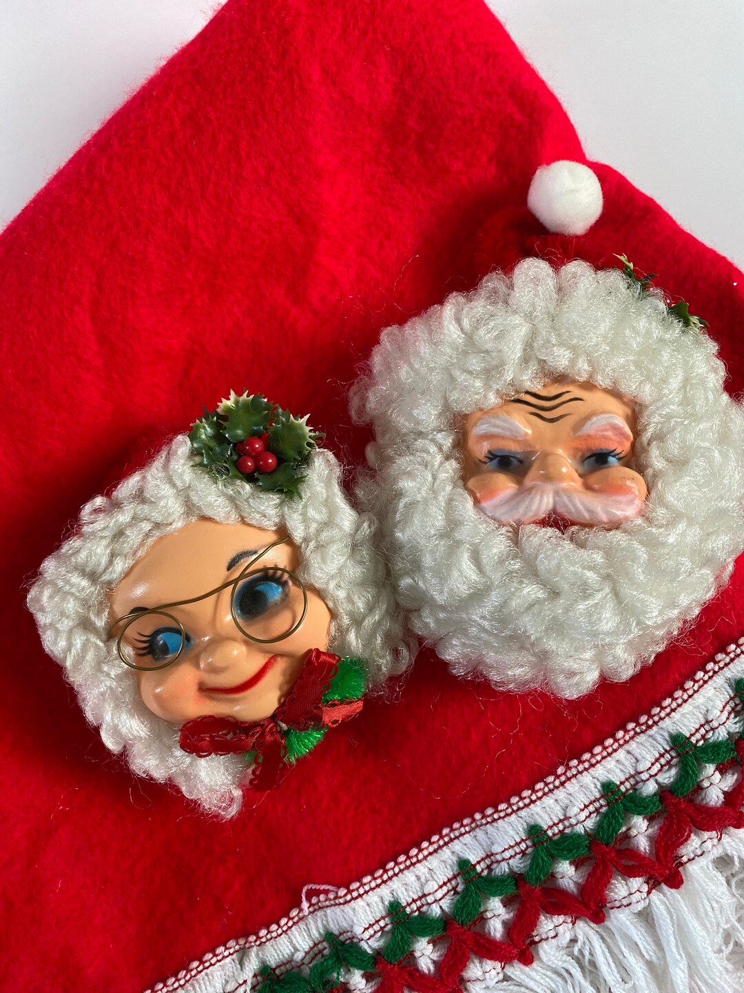 Vintage Pair of Handmade 5 Santa and Mrs. Claus Head Crotched Magnets ...