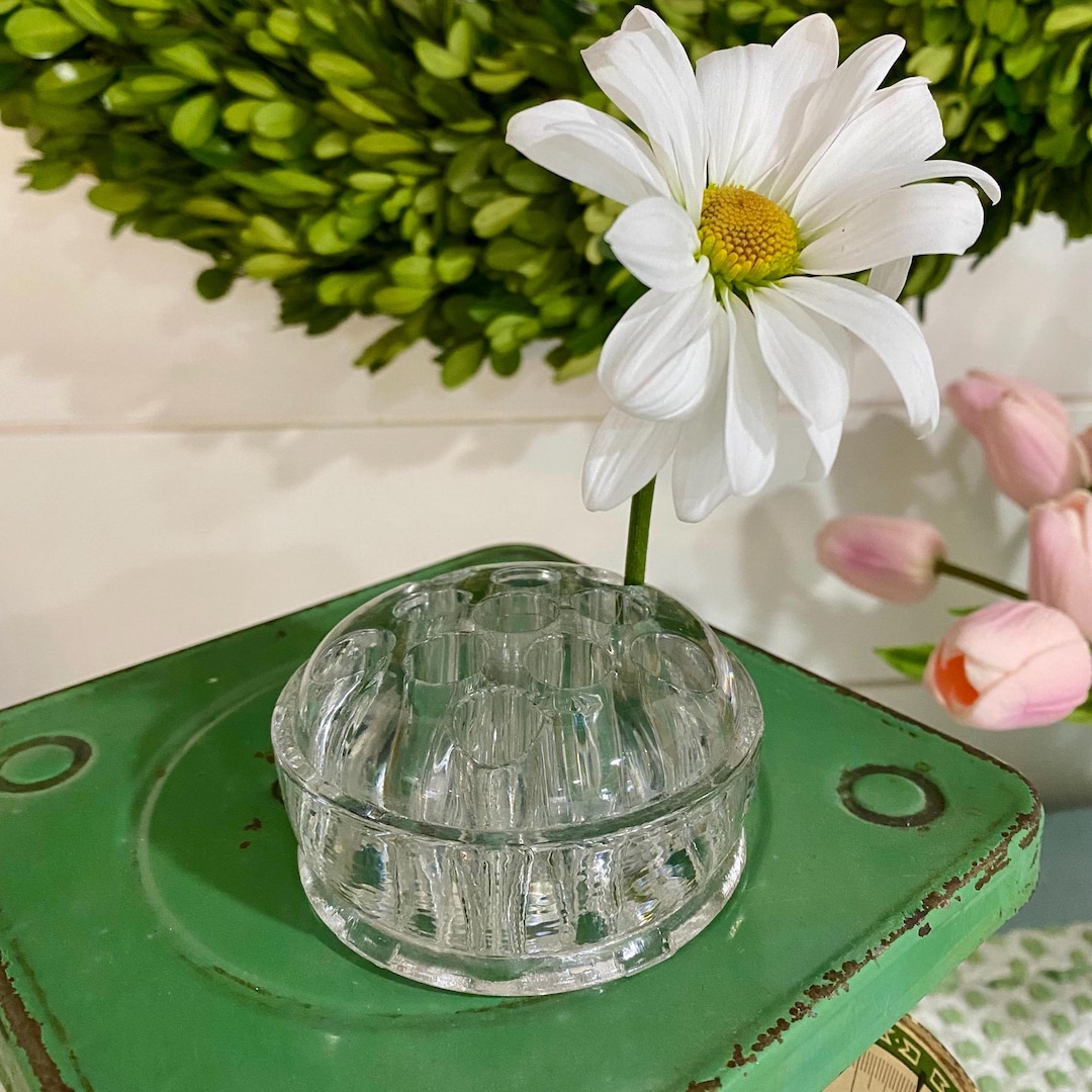 Vintage Clear Glass 11 Hole Flower Frog 3" | Antique Flower Frog ...