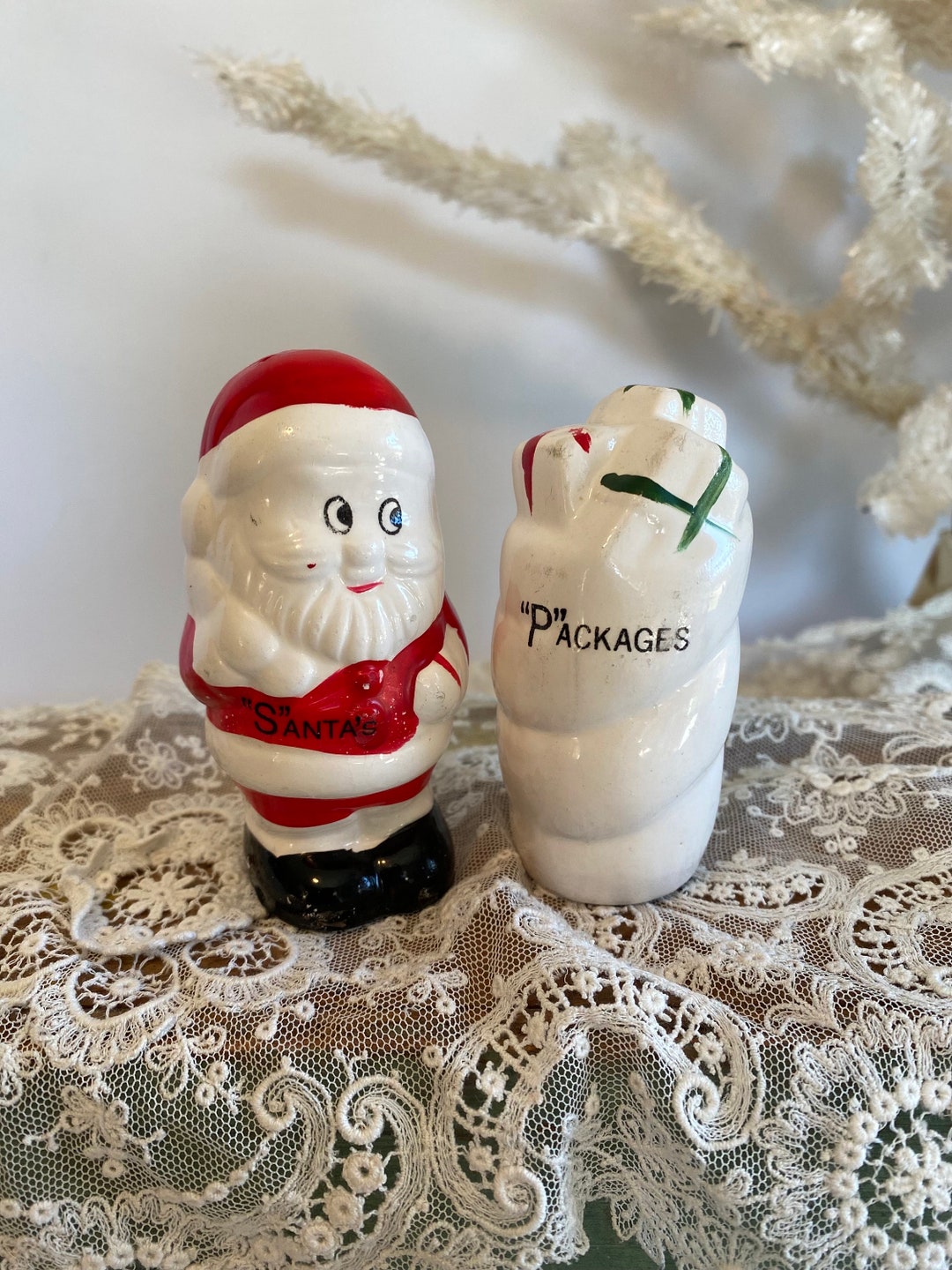 Vintage SET of MCM Ceramic Santa's Packages Salt and Pepper Shakers ...
