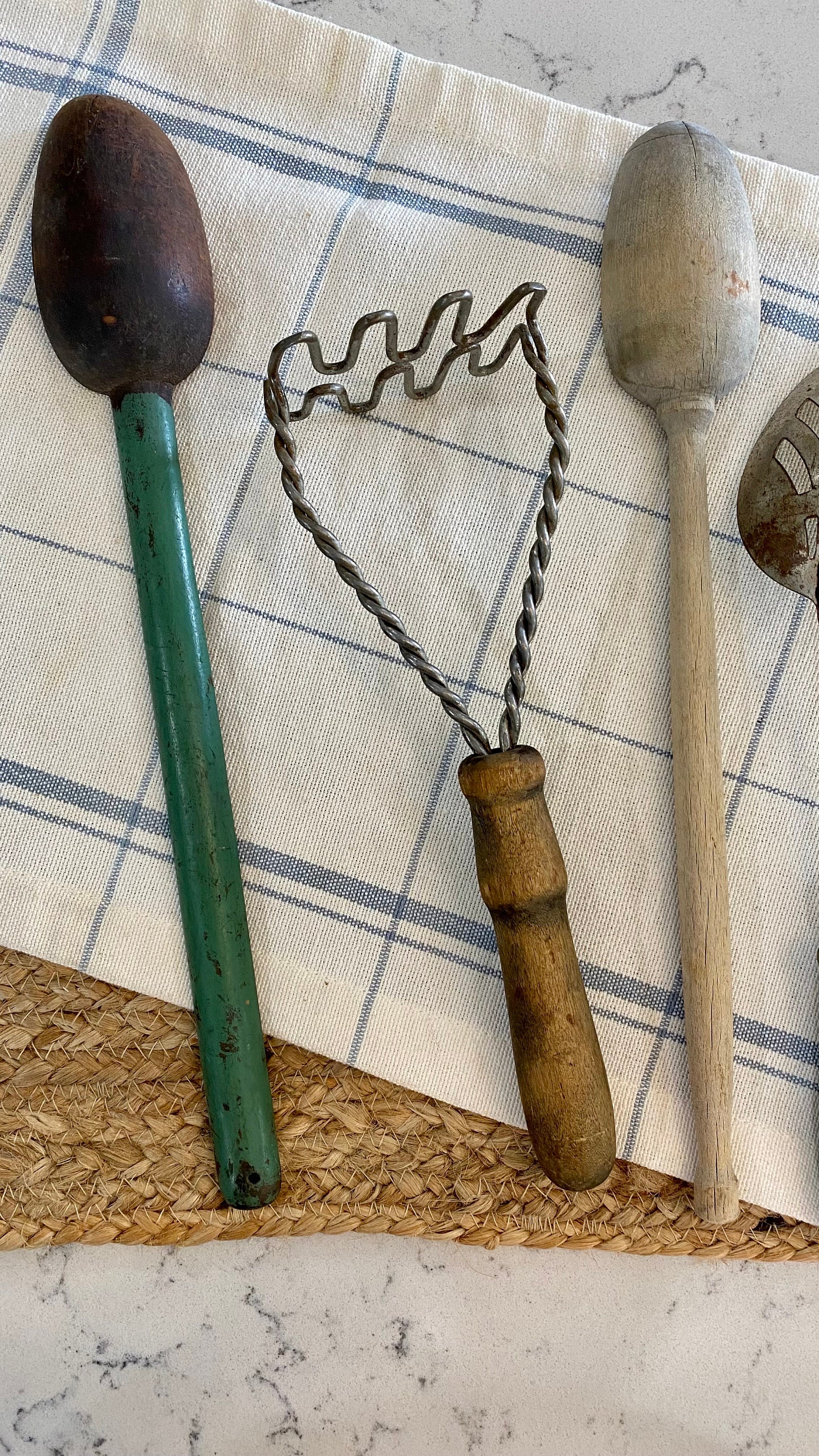 Choice of Vintage Wooden Handle Kitchen Utensils | Green Handle ...