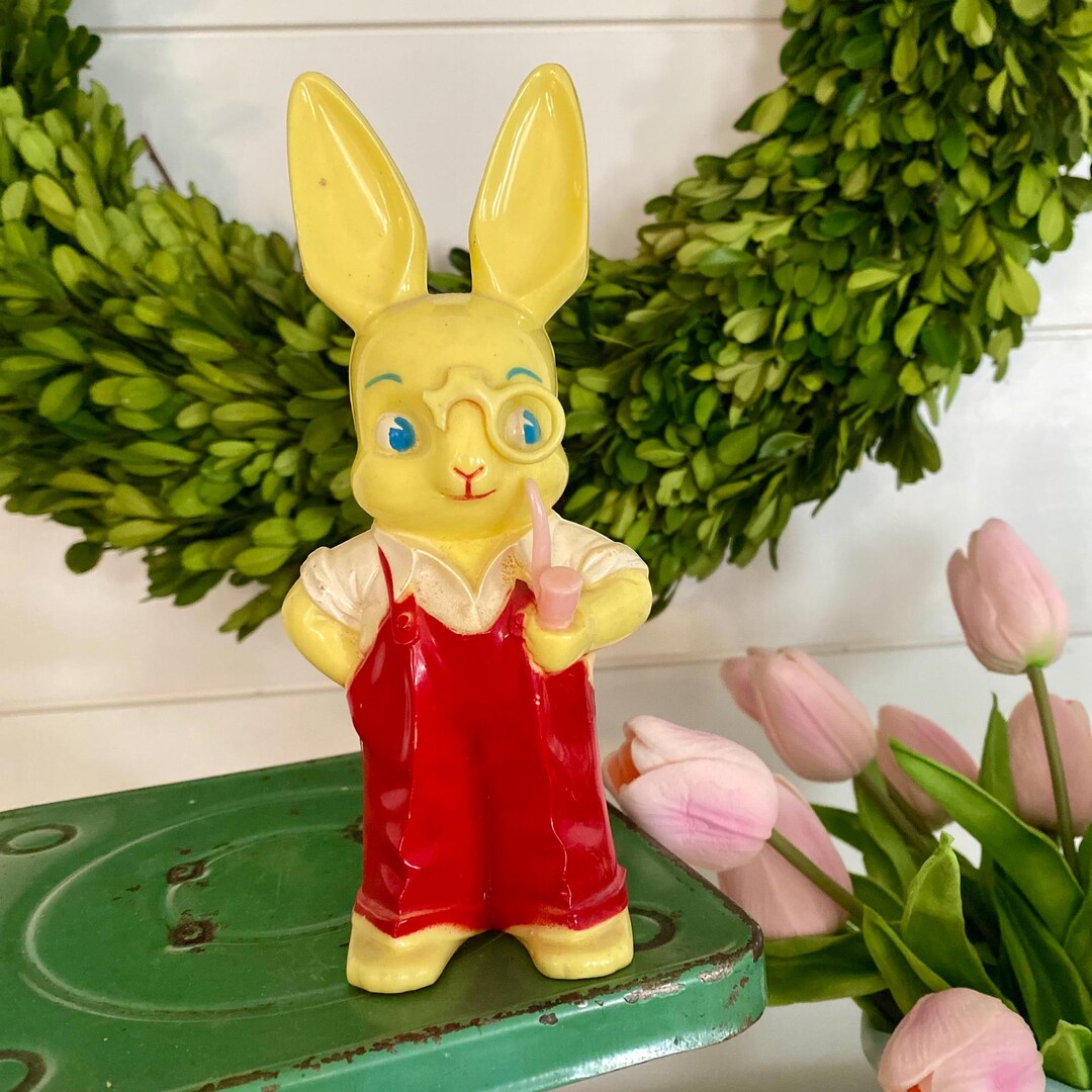 Vintage 6" Knickerbocker Plastic Co. Rabbit With Glasses & Pipe (broken ...