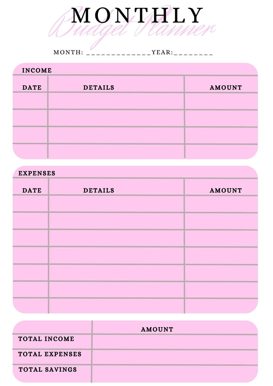 Downloadable Monthly Budgeting Planner Worksheet - Etsy