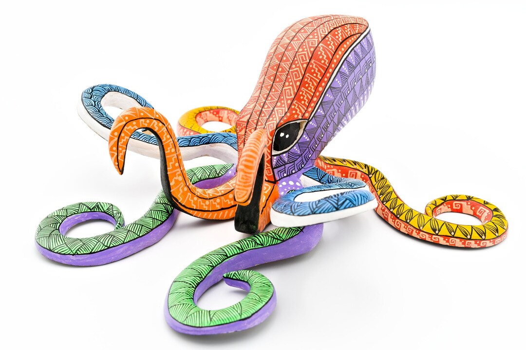 Alebrije Art -- Hand Sculpted Wood Hand Painted Octopus - Etsy