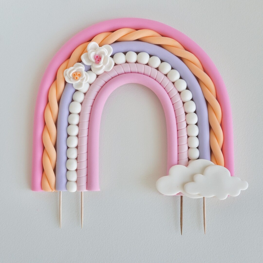 Pink or Beige Rainbow Fondant Cake Topper - Etsy