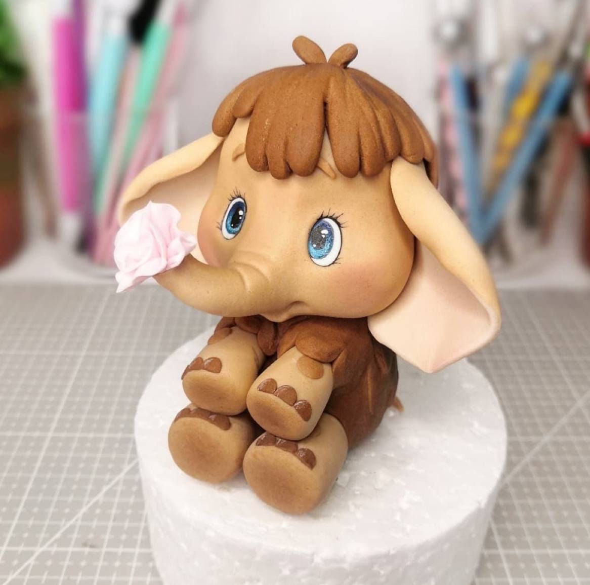 Baby Elephant With Rose Fondant Cake Topper - Etsy