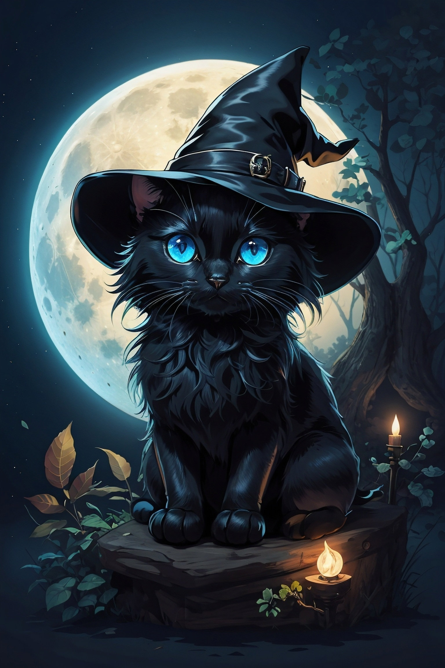 Cute Black Cat With Witch Hat Portrait Art Print - Etsy