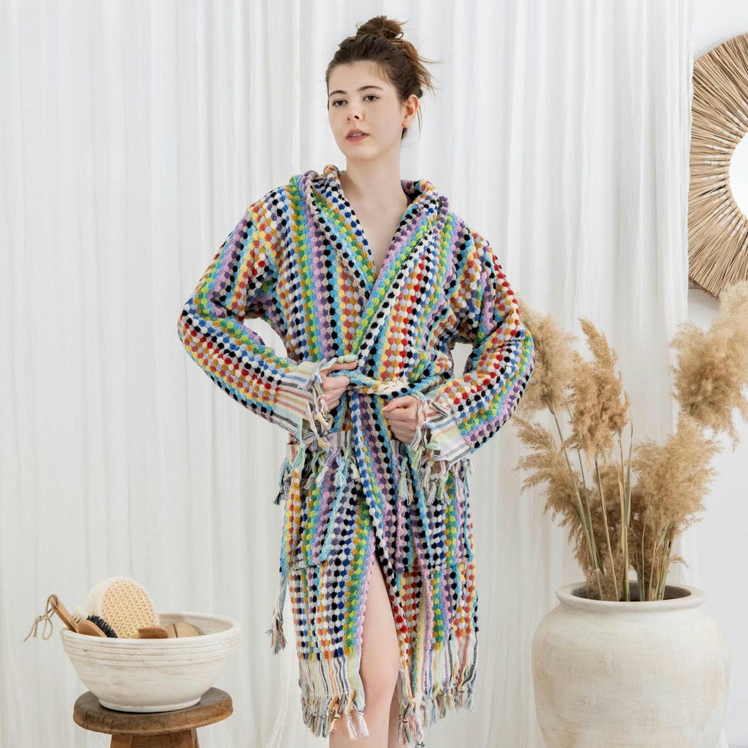 Soft Cotton Colorful Robe: Soft Hooded Lounge Wear - Etsy