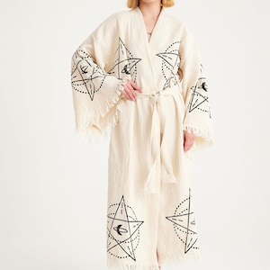 100% Turkish Cotton Muslin Kimono Robe, Soft Dressing Gown, Ethnic ...