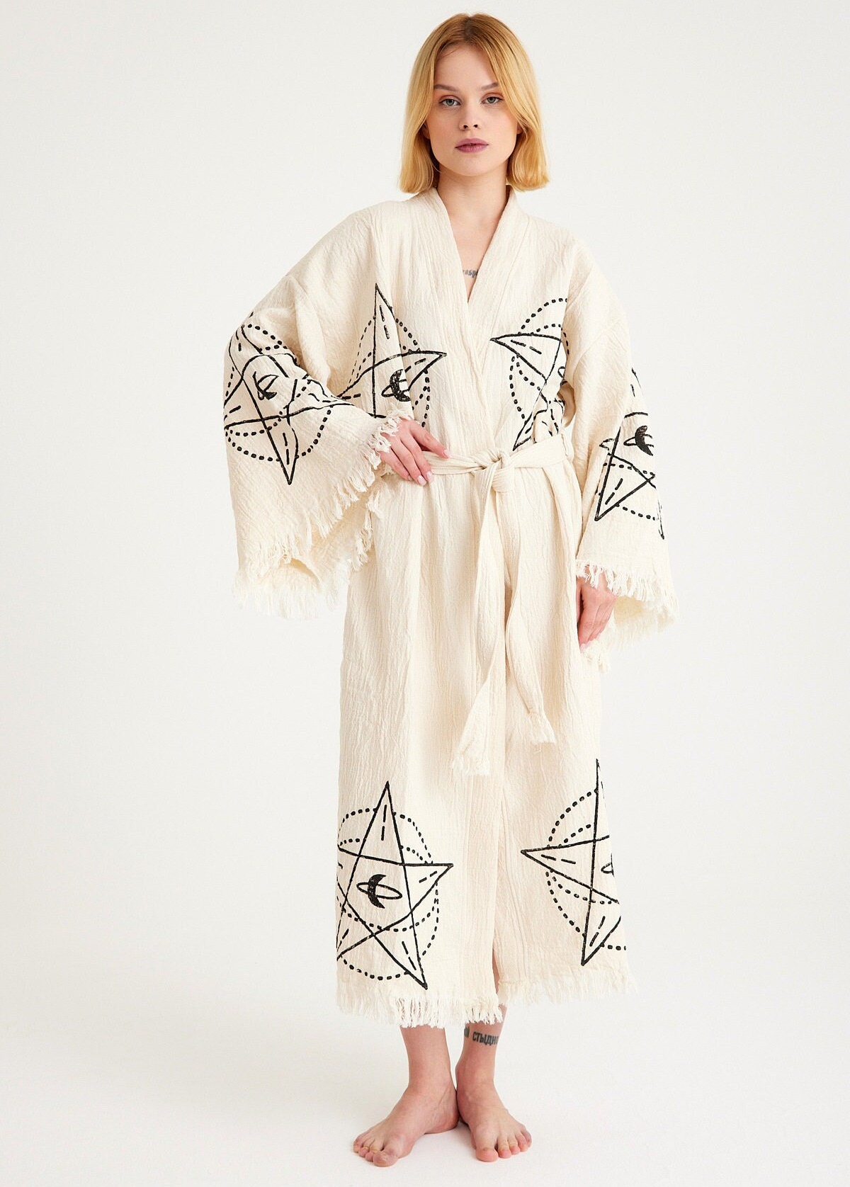 Handmade Turkish Cotton Muslin Kimono Robe: Boho Kaftan - Etsy