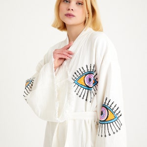 100% Turkish Cotton Muslin Kimono Robe, Soft Dressing Gown, Ethnic ...