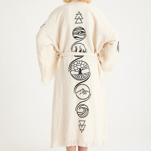 100% Turkish Cotton Muslin Kimono Robe, Soft Dressing Gown, Ethnic ...