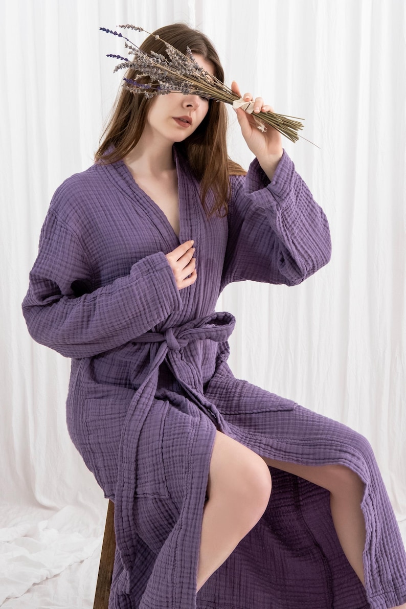 Organic Turkish Cotton Unisex Muslin Robe: Lightweight Kimono Dressing ...