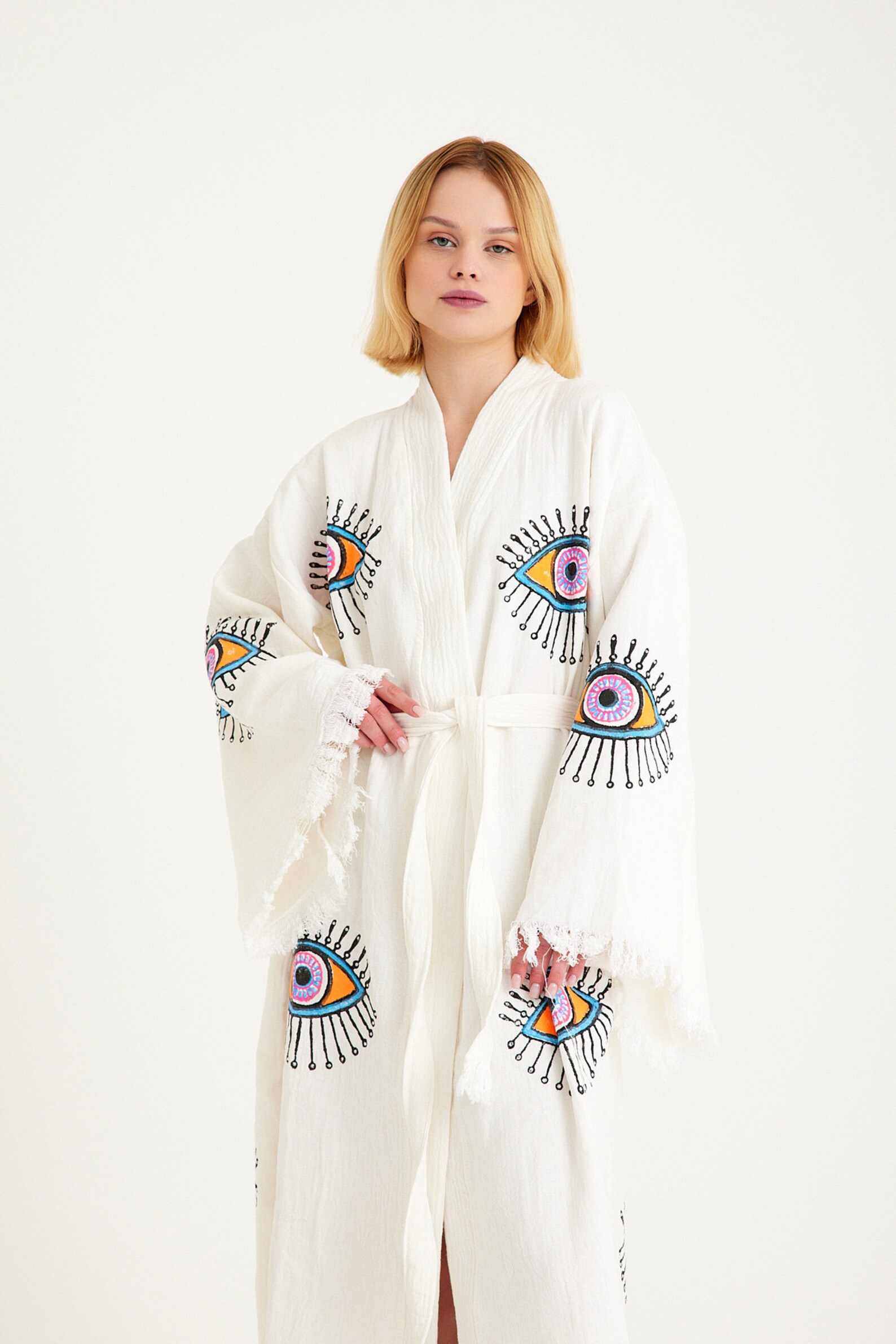 Handmade Turkish Cotton Muslin Kimono Robe: Boho Kaftan - Etsy