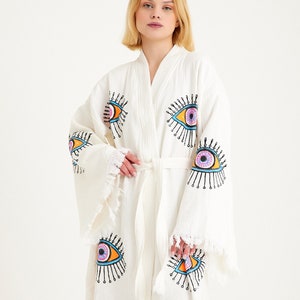 100% Turkish Cotton Muslin Kimono Robe, Soft Dressing Gown, Ethnic ...
