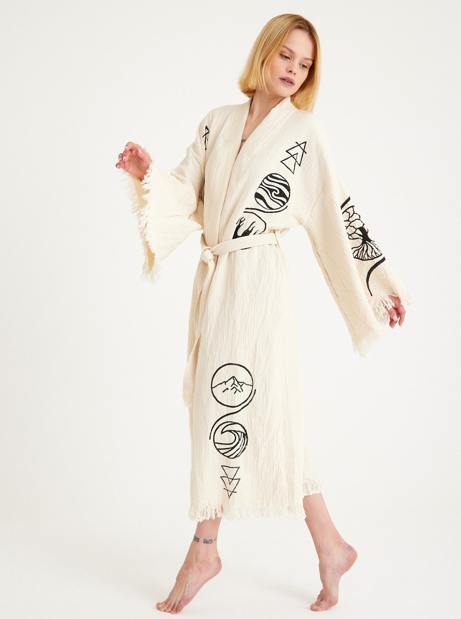 100% Turkish Cotton Muslin Kimono Robe, Soft Dressing Gown, Ethnic ...