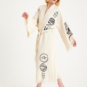100% Turkish Cotton Muslin Kimono Robe, Soft Dressing Gown, Ethnic ...