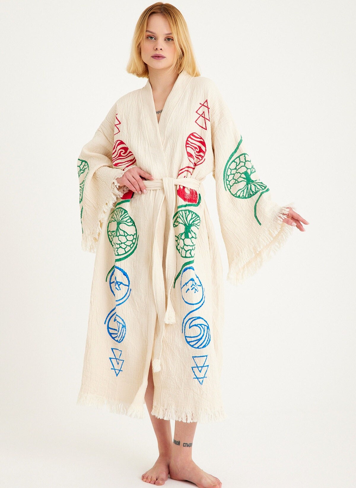 100% Turkish Cotton Muslin Kimono Robe, Soft Dressing Gown, Ethnic ...