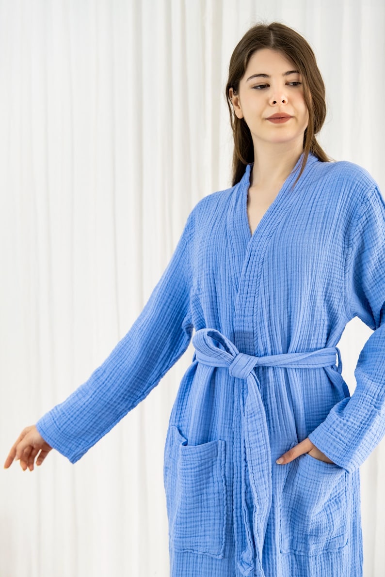 Organic Turkish Cotton Unisex Muslin Robe: Lightweight Kimono Dressing ...