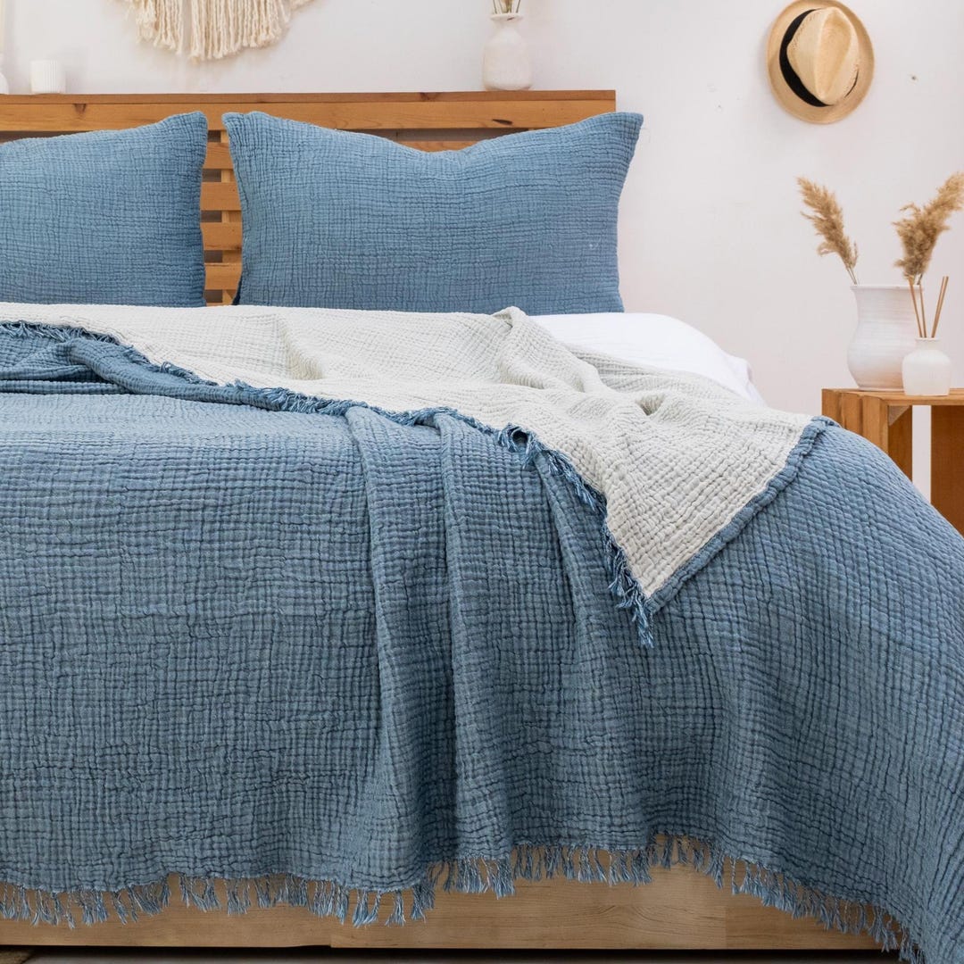 Organic Cotton Muslin Bedspread, Custom Size Soft Muslin Bedding, Throw ...