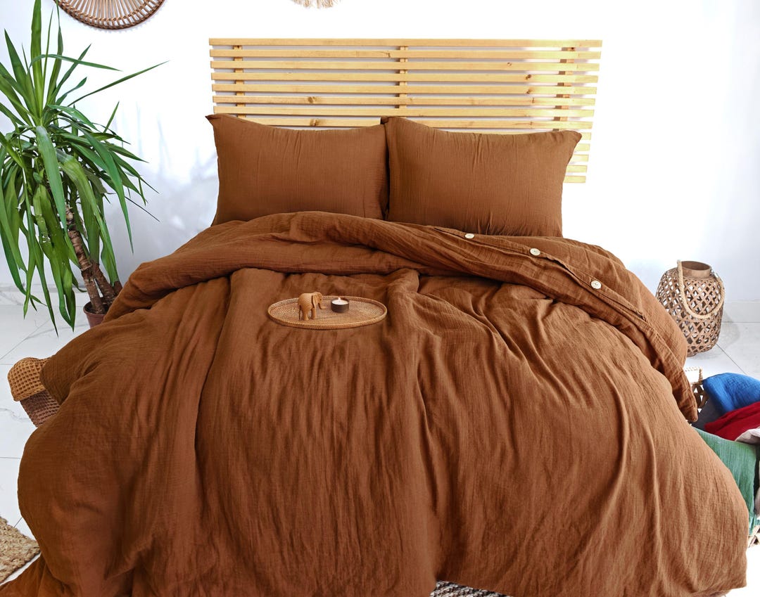 100% Turkish Cotton Muslin Bedding Set, Soft Duvet Cover With Natural ...