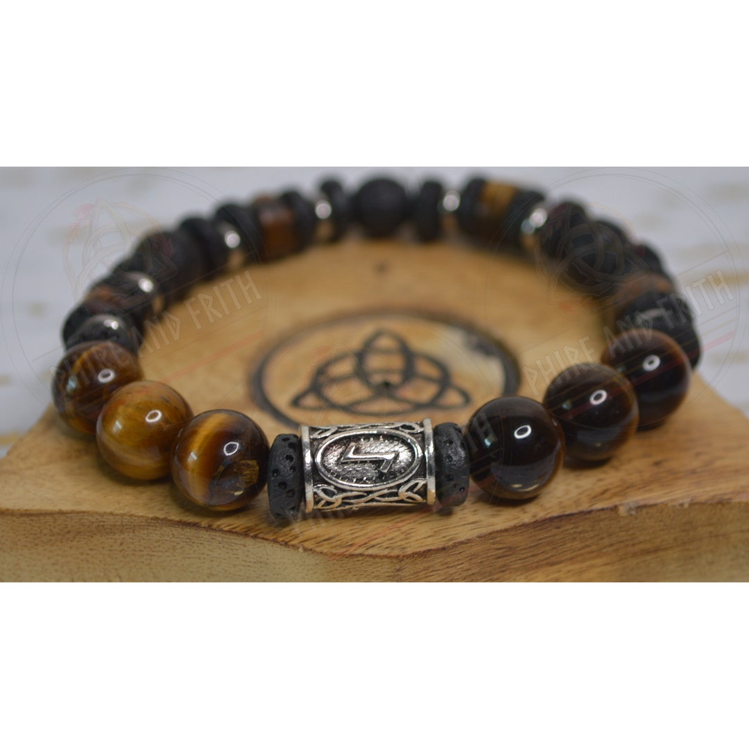 Seer's Vision Norse Rune Bracelet, Personalized, Tiger's Eye, Lava ...