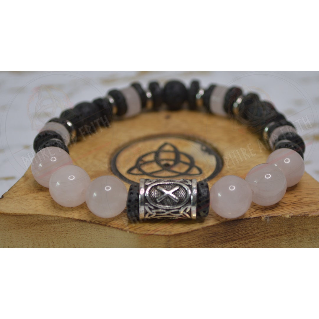 Seer's Vision Norse Rune Bracelet, Personalized, Rose Quartz, Lava ...