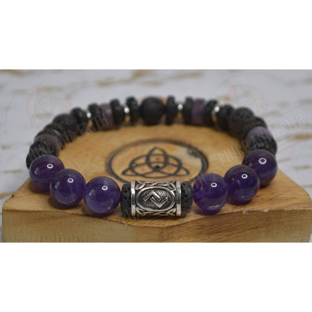 Seer's Vision Norse Rune Bracelet, Personalized, Amethyst, Lava Stone ...