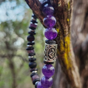Seer's Vision Norse Rune Bracelet, Personalized, Amethyst, Lava Stone ...