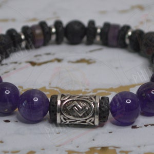 Seer's Vision Norse Rune Bracelet, Personalized, Amethyst, Lava Stone ...