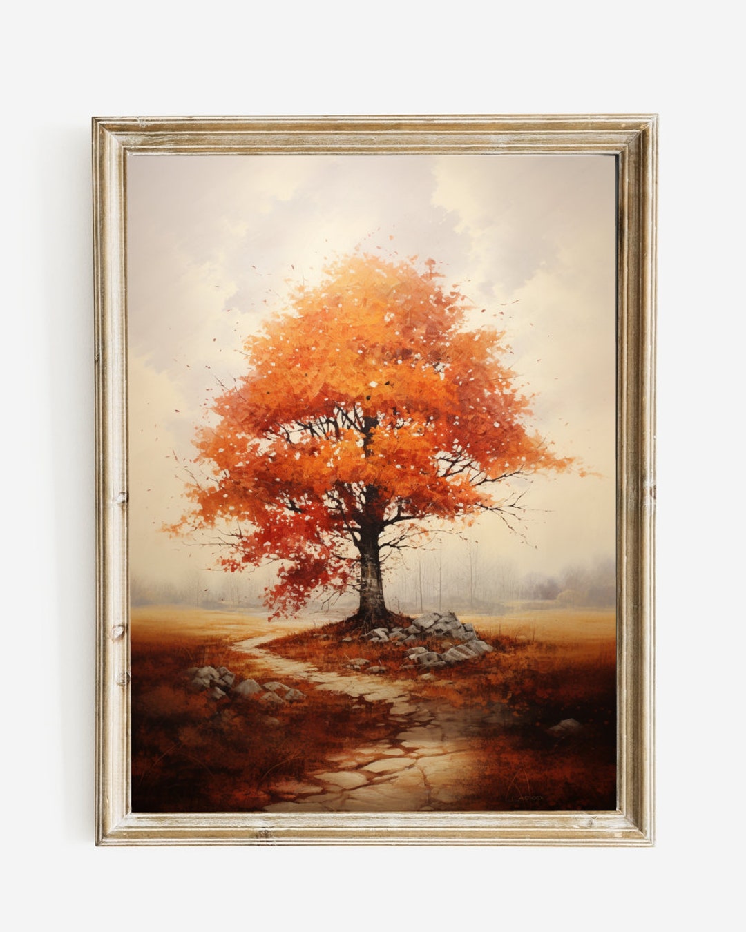 Fall Maple Tree Painting, Deep Orange, Vintage Style Print, Decorative ...