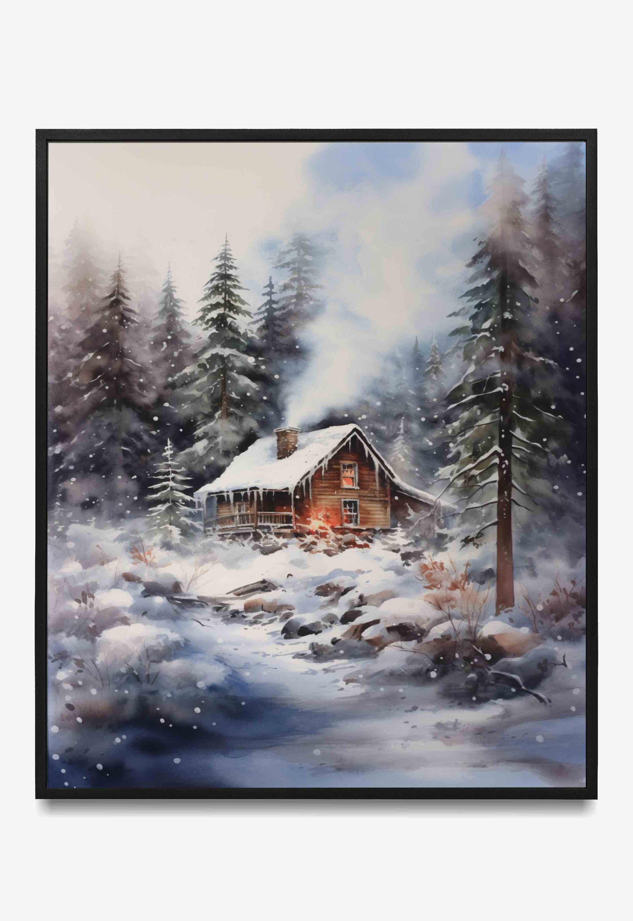Snow Covered Log Cabin Print in Watercolor Winter Forest at - Etsy Canada