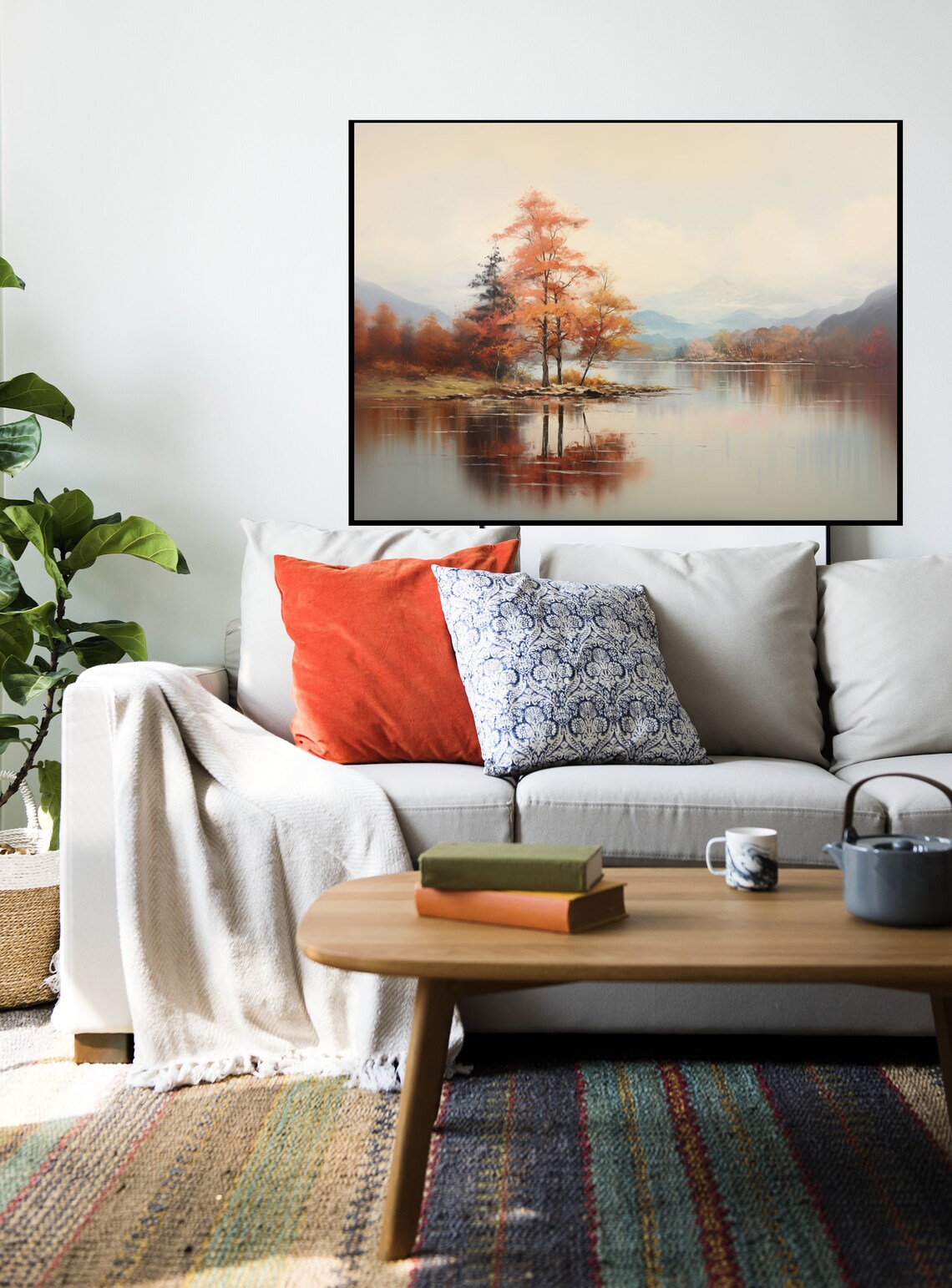 Fall Lake Oil Painting Lake Oil Painting Print Autumn Lake Print Lake ...