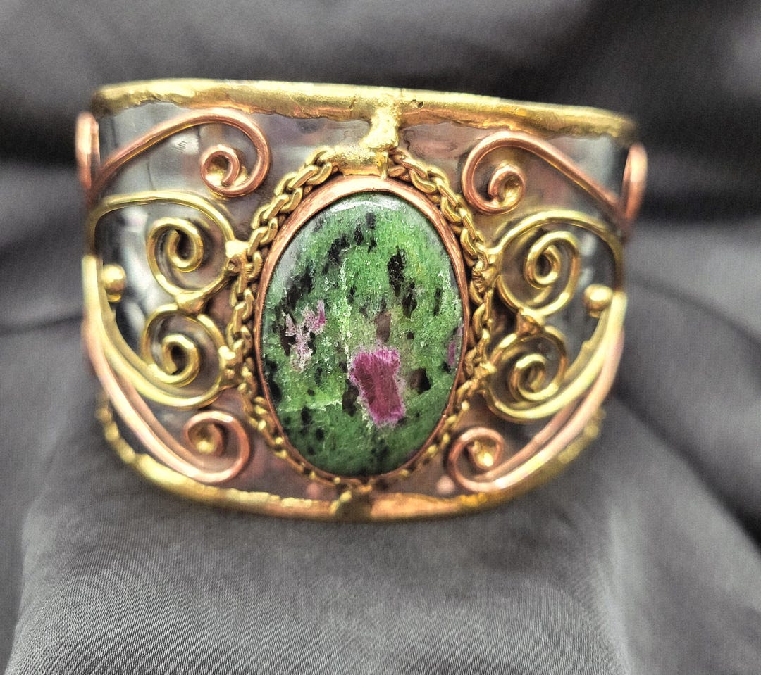 Indian Gemstone Cuff Bracelet: 18K Gold Plated Artisan Crafted Ruby ...