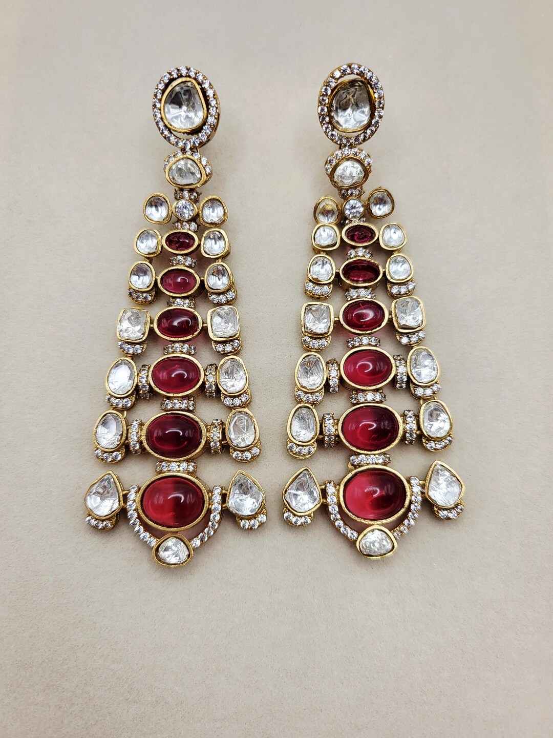 Gold Plated Indian Style Shoulder Duster Pierced Earrings #036 - Etsy