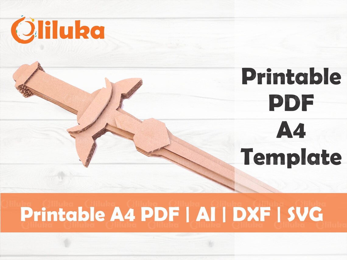 Sword Printable Template: Cardboard Toy Sword, Kids Crafts (PDF, SVG ...
