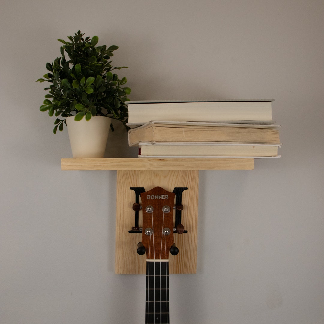 2 in 1 Guitar / Ukulele Shelf Wall Mount for Accessories Display Home ...