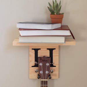 2 in 1 Guitar / Ukulele Shelf Wall Mount for Accessories Display Home ...