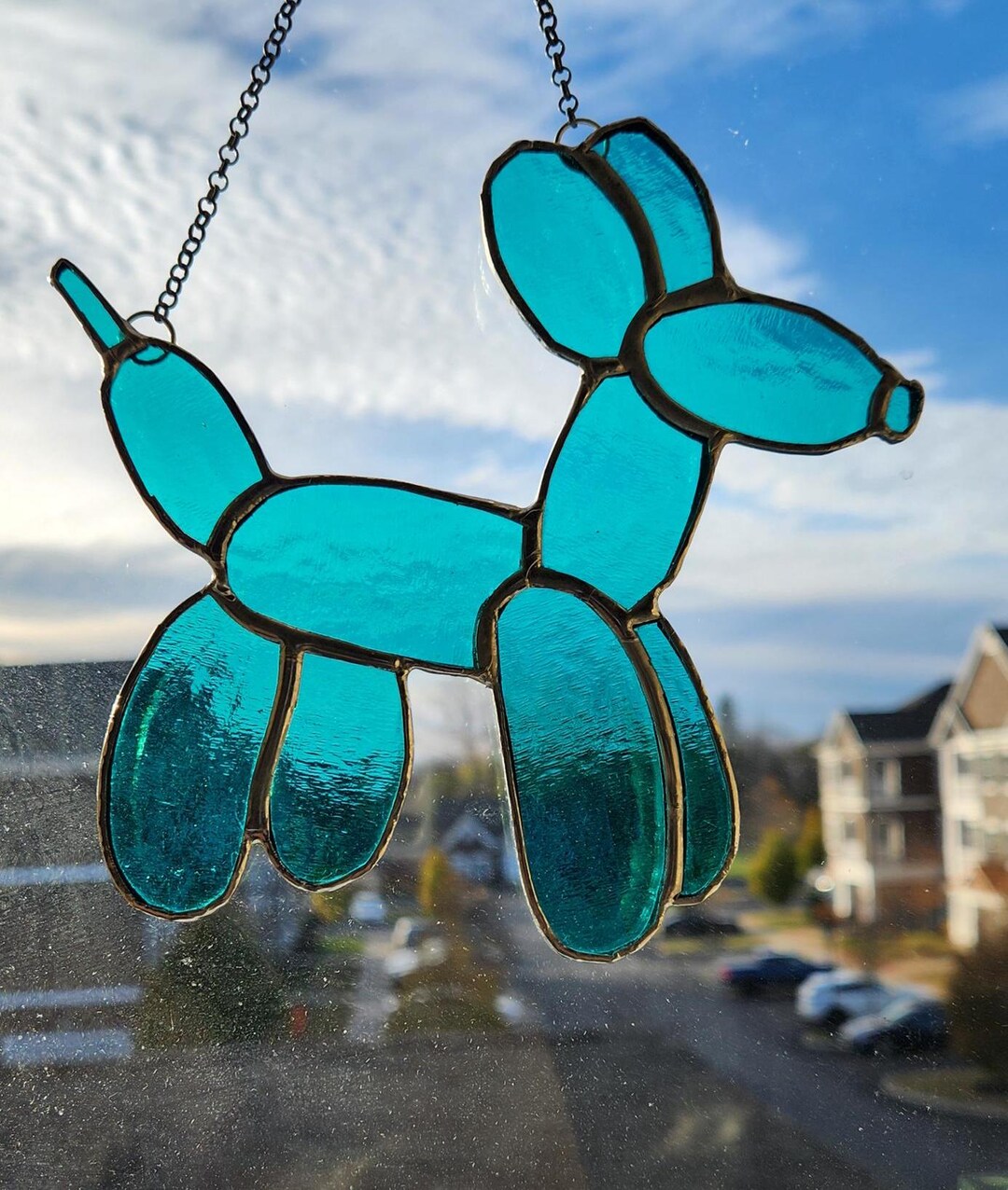 Stained Glass Balloon Dog Teal green/blue - Etsy