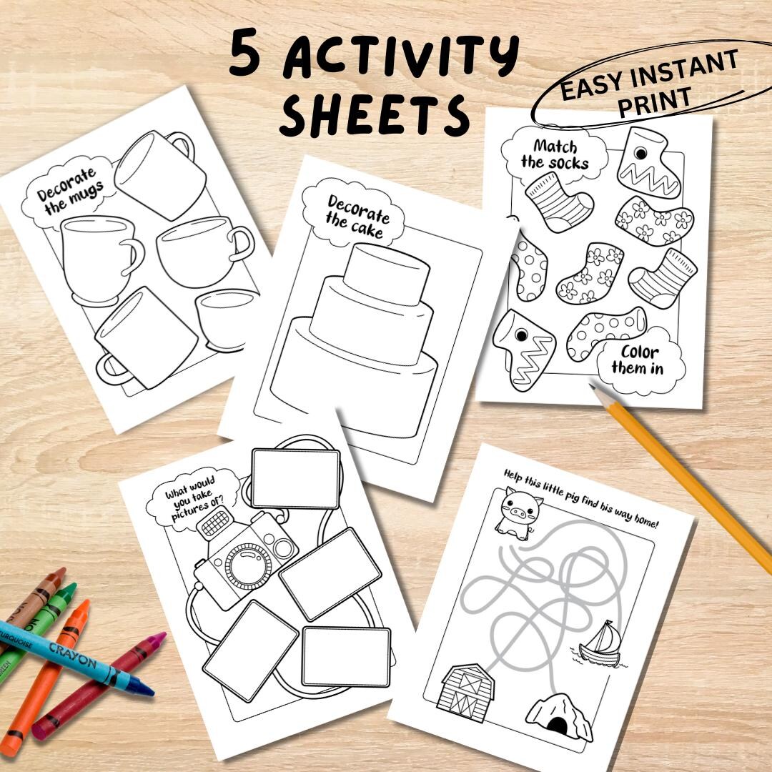 Activity Sheets for Kids - 5 Different Sheets - Etsy