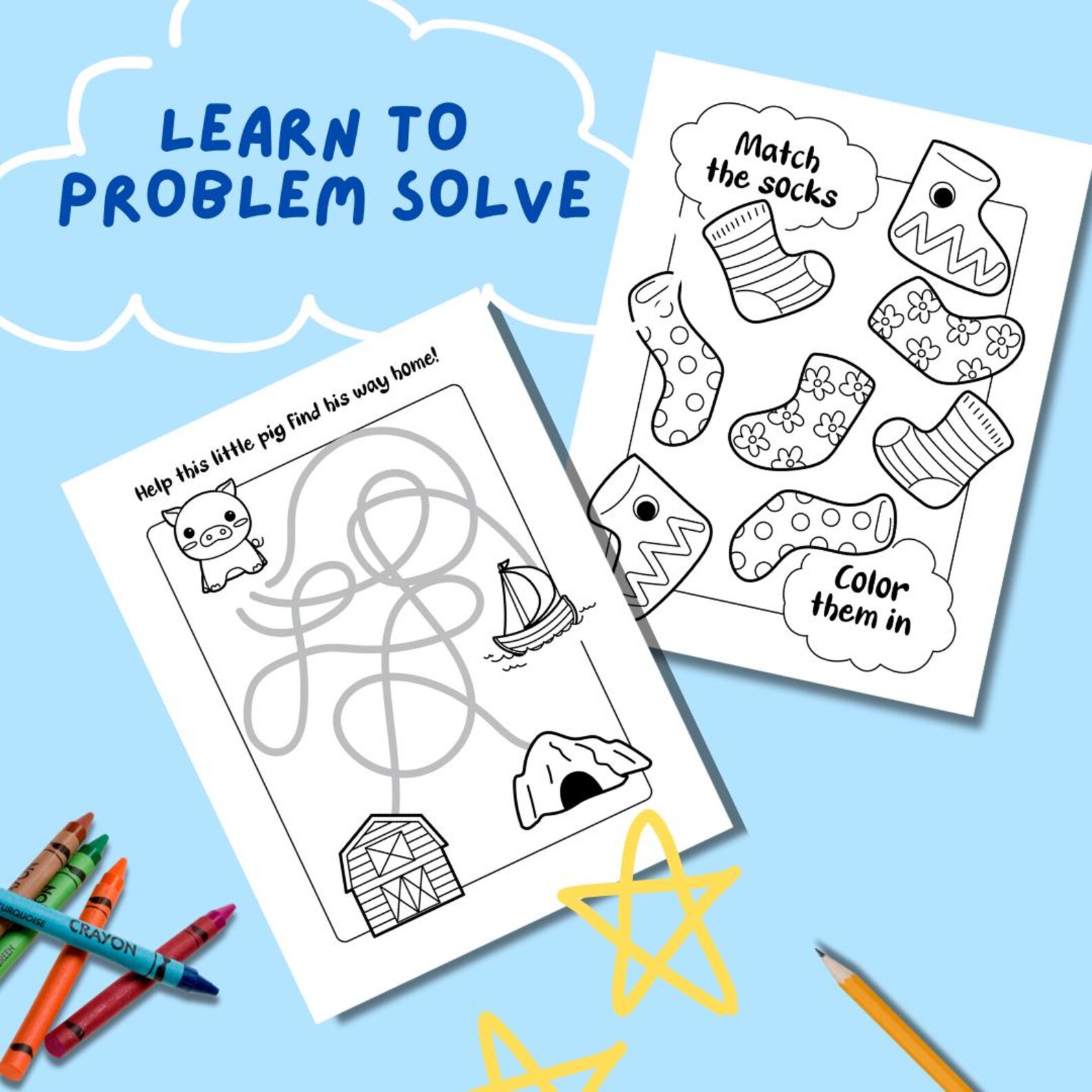 Activity Sheets for Kids - 5 Different Sheets - Etsy