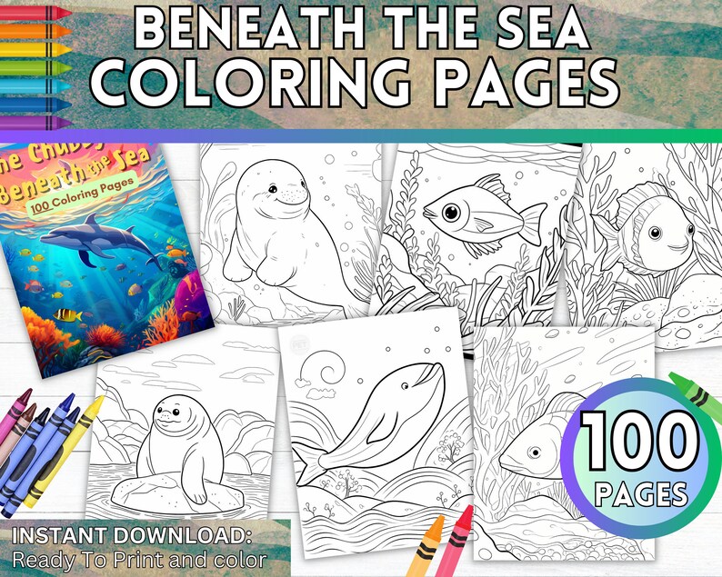Beneath the Sea Coloring Pages, Digital Download, 100 Printable Sheets ...