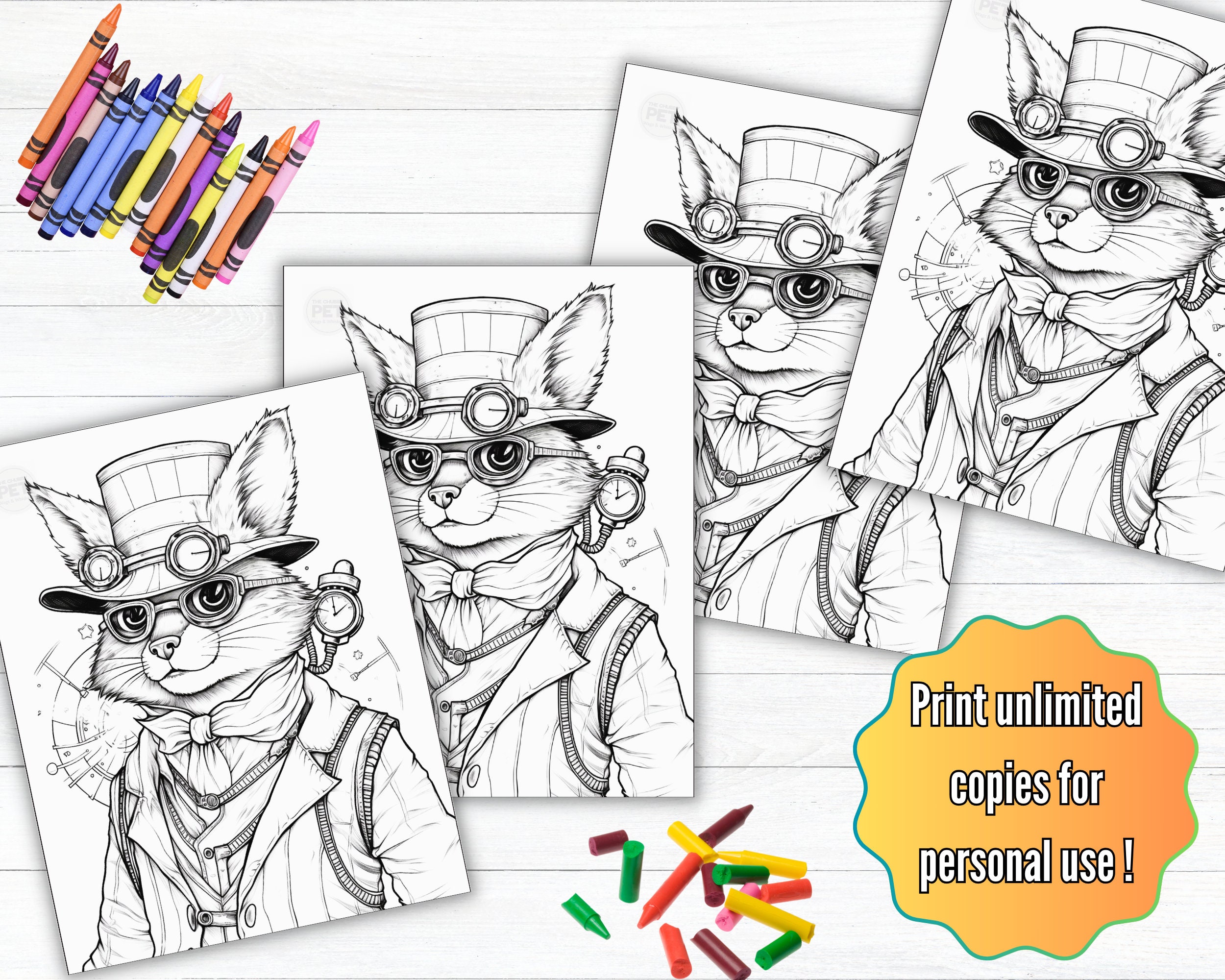 Steampunk Animals Coloring Pages, Instant Download, Printable Adult ...