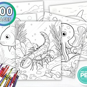 Beneath the Sea Coloring Pages, Digital Download, 100 Printable Sheets ...